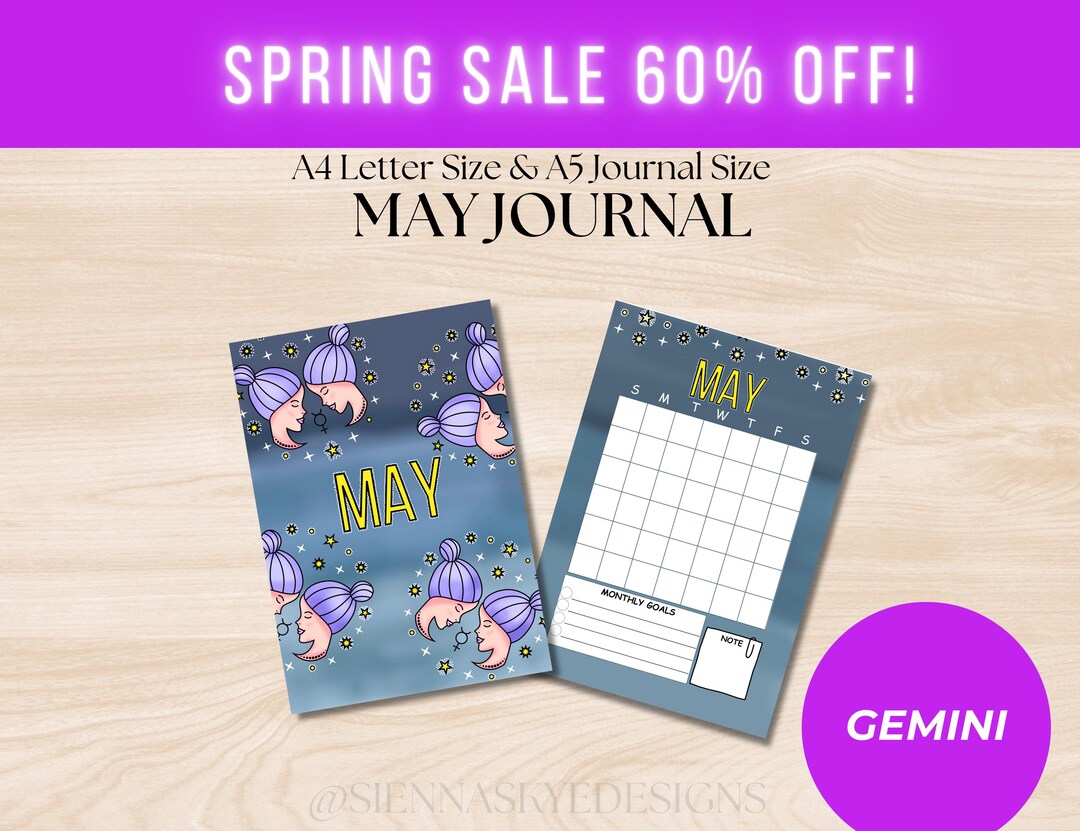 May Printable Title Page and Calendar, Gemini, Journal Cover and ...