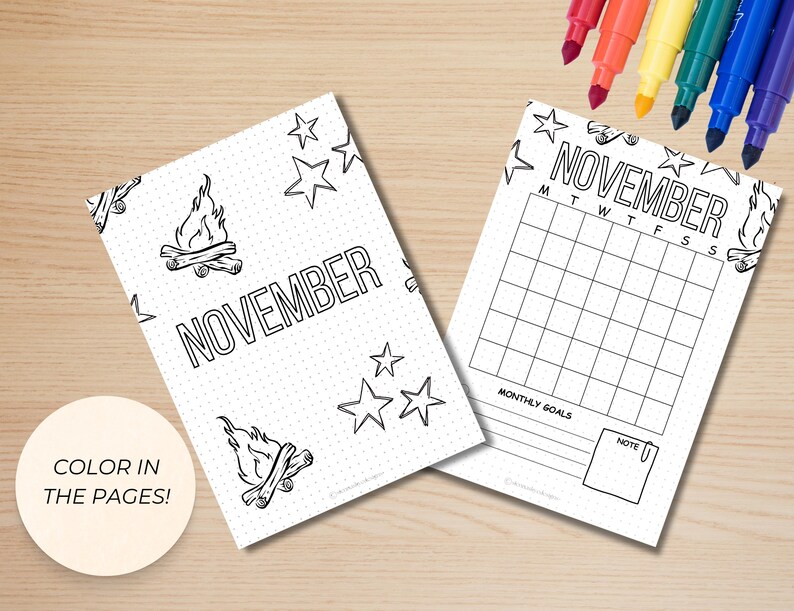 November Printable Title Page and Calendar, Journal Cover and Monthly ...