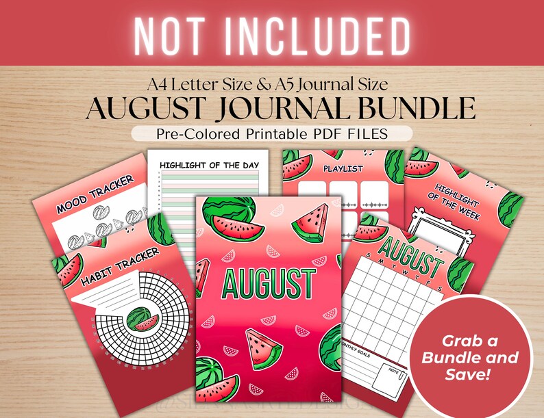 Watermelon August Planner Printable: Monthly Calendar Bundle (A4/A5 ...