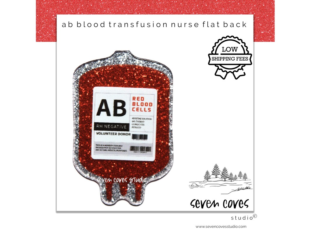 53mm-blood TRANSFUSION BAG Nurse Theme Acrylic Flat Back Glitter ...