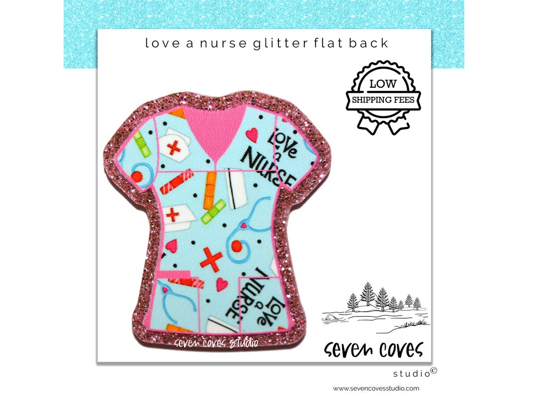 43mm-love A NURSE Scrubs, Acrylic Resin Flat Back Glitter Cabochon ...