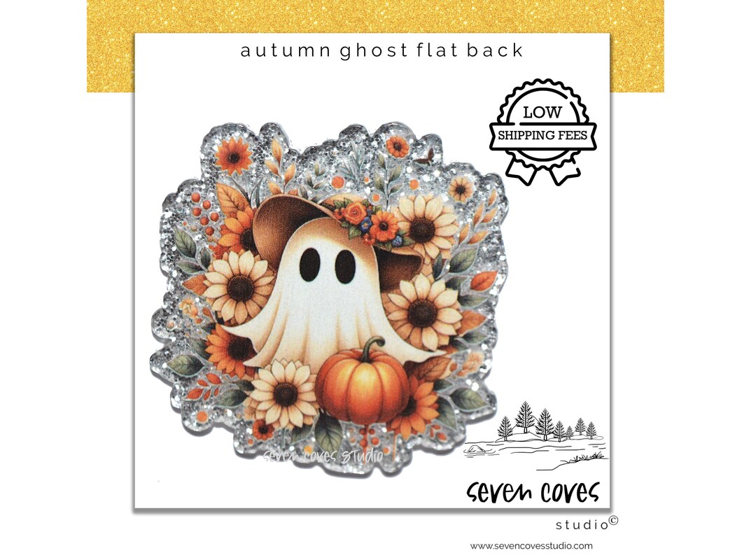 46mm-ghost WITH PUMPKINS Halloween Theme Acrylic Resin Flat Back Glitter Cabochon, Planar ...
