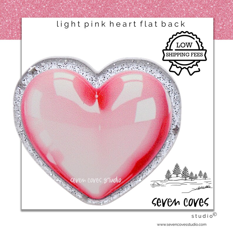 GLITTER ACRYLIC FLATBACK, Pink Bubble Heart, Planar Resin Cabochons ...