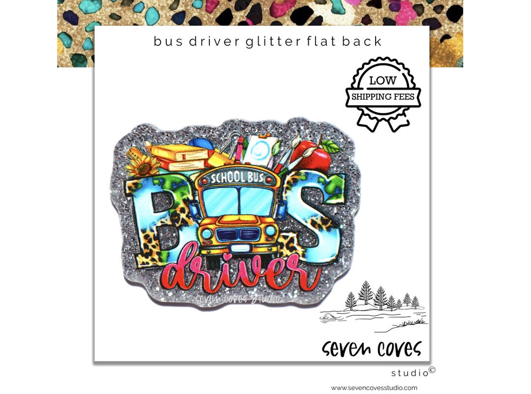 40mm-bus DRIVER SCHOOL Theme Acrylic Flat Back Glitter Cabochon ...