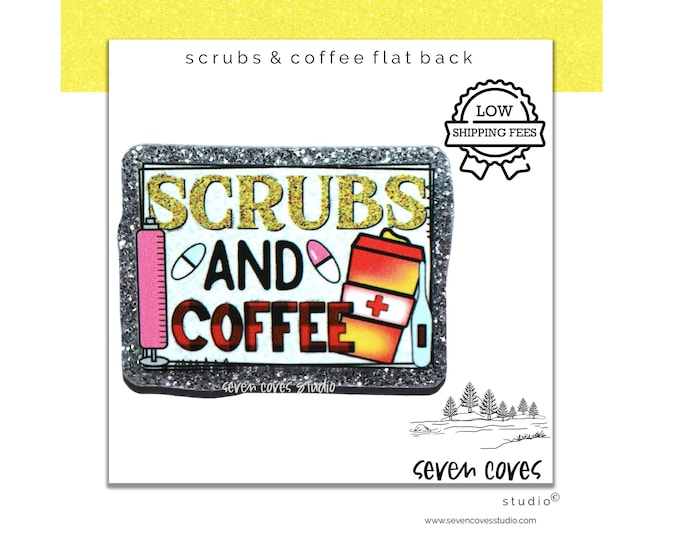 28mm-scrubs AND COFFEE Nurse Theme Acrylic Resin Flat Back Glitter ...