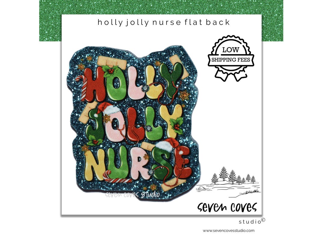 40mm-holly JOLLY NURSE Acrylic Resin Flat Back Glitter Cabochon, Planar ...