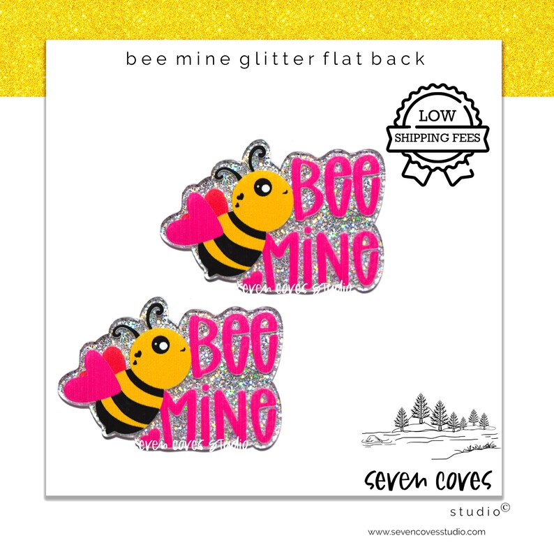 32mm-bee MINE VALENTINE'S Day Theme Acrylic Resin Flat Back Glitter ...