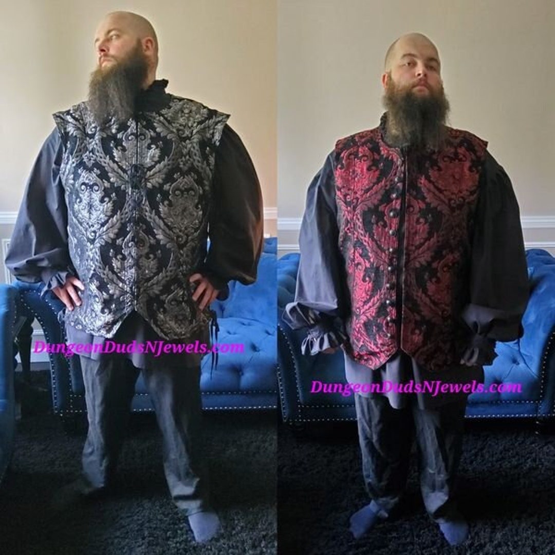 DDNJ Choose Fabric Reversible Long Vest Renaissance Pirate Swashbuckler ...