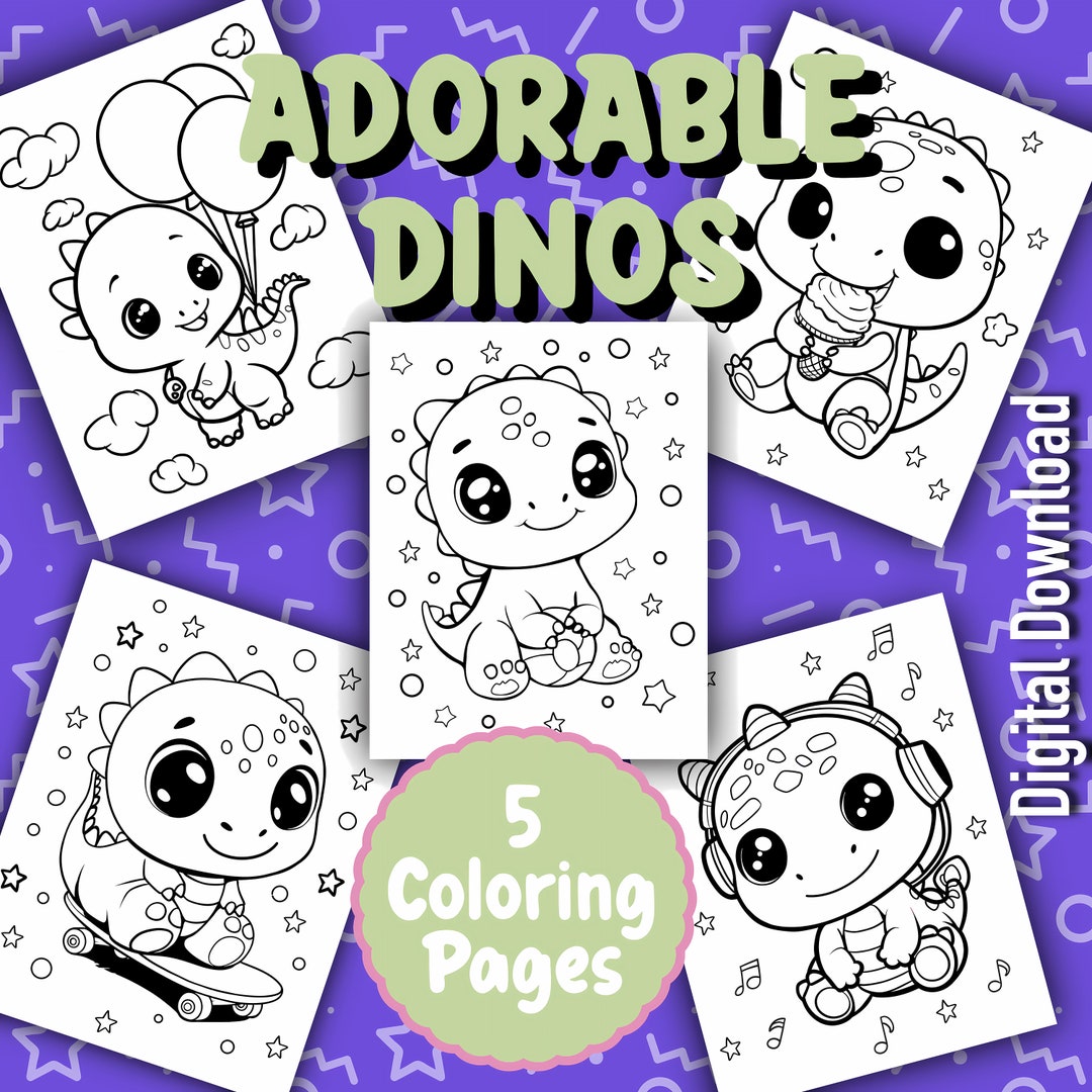 Cute Dinos Coloring Pages Bundle - Etsy