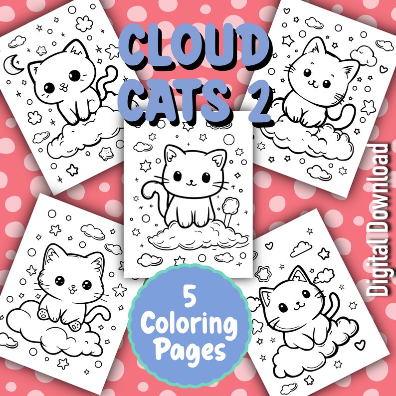 Dreamy Cats in the Clouds Coloring Pages Bundle - Etsy