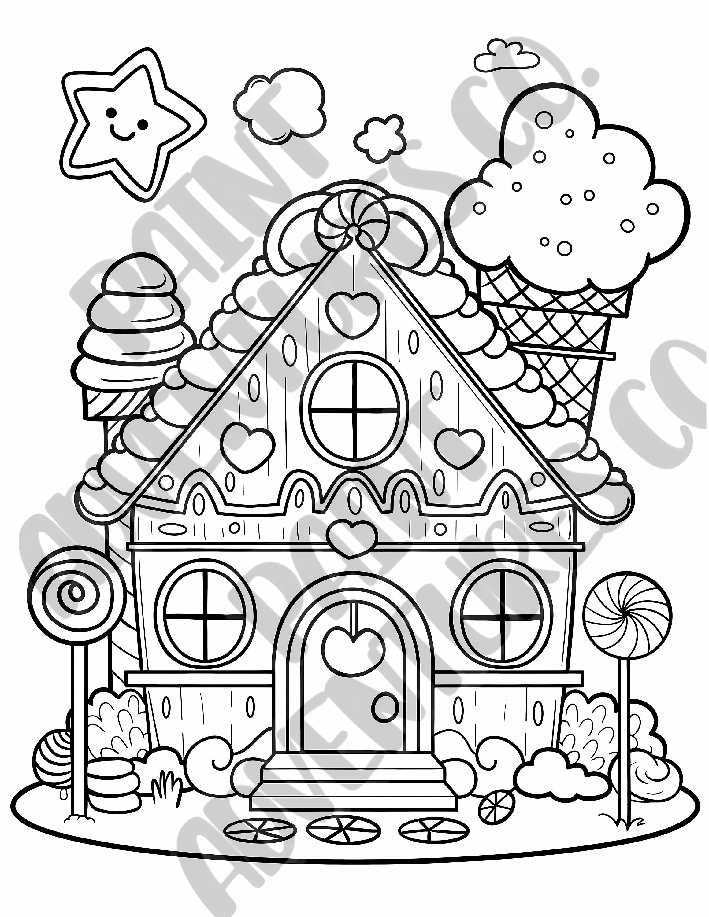 Candy Houses Coloring Pages Bundle - Etsy
