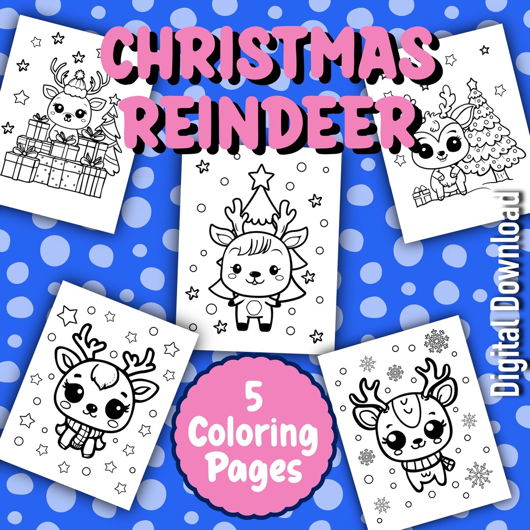 Festive Reindeer Coloring Pages - Etsy