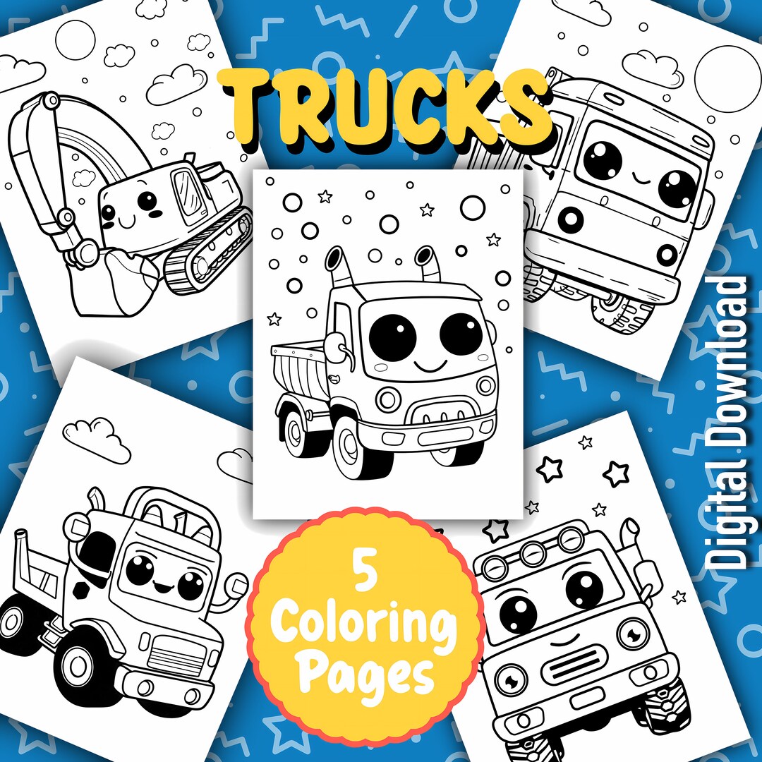 Mighty Trucks Coloring Fun: Kids' Coloring Page Collection - Etsy