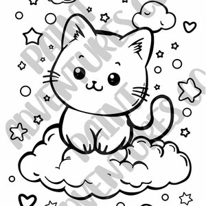 Dreamy Cats in the Clouds Coloring Pages Bundle - Etsy