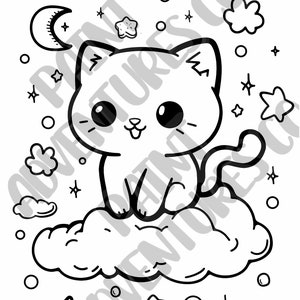 Dreamy Cats in the Clouds Coloring Pages Bundle - Etsy