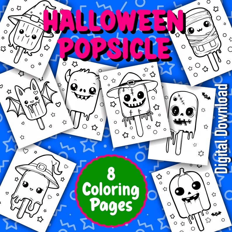 Halloween Popsicles Coloring Pages Bundle - 8 Spooky Treats - Etsy