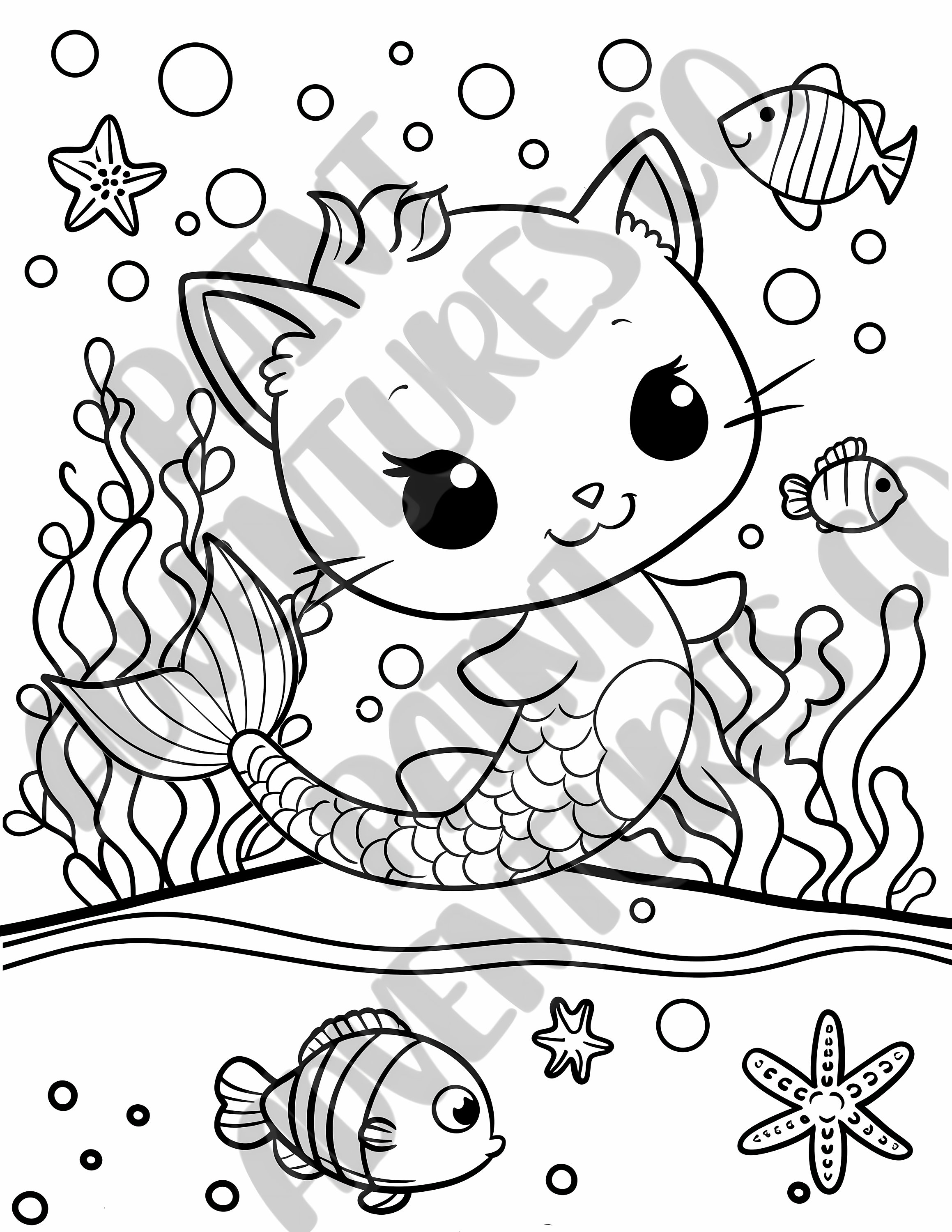 Magical Cat Mermaids Coloring Pages Bundle - Etsy