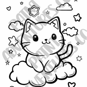 Dreamy Cats in the Clouds Coloring Pages Bundle - Etsy
