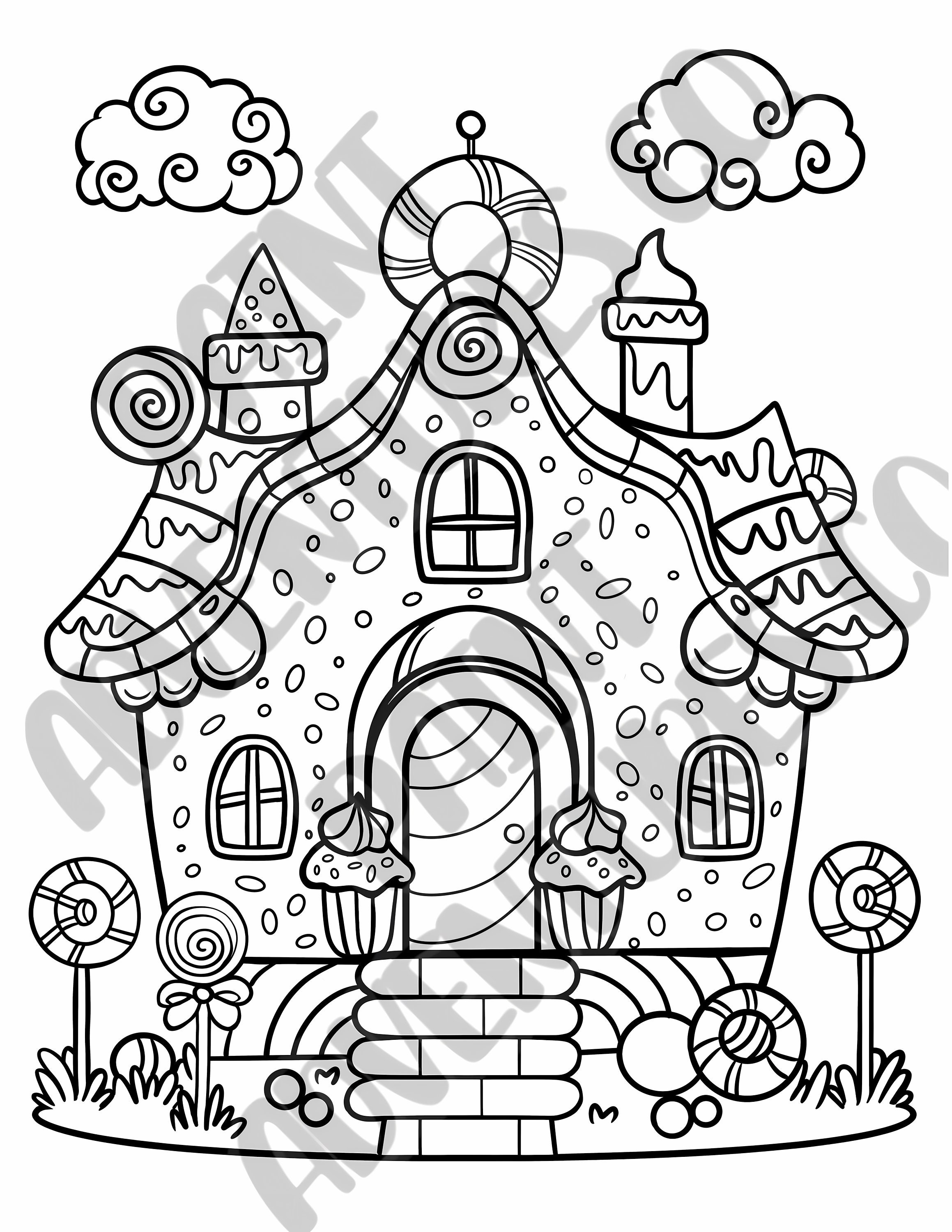 Candy Houses Coloring Pages Bundle - Etsy