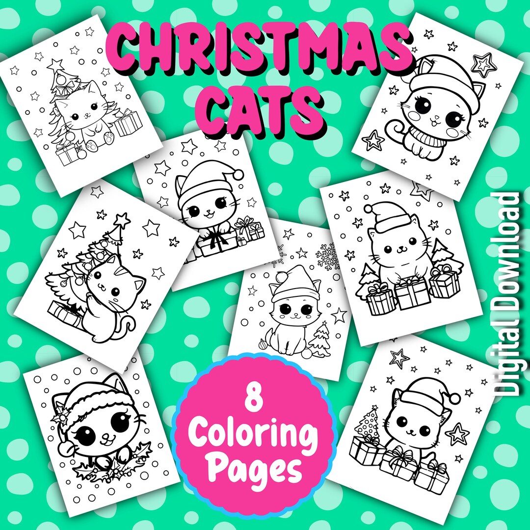 Christmas Cats Coloring Fun: 8 Festive Pages to Brighten Your Holiday ...