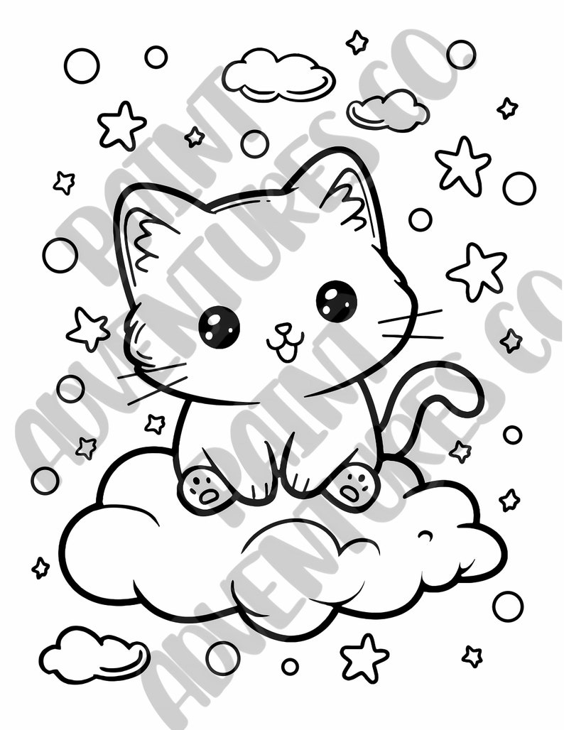 Dreamy Cats in the Clouds Coloring Pages Bundle - Etsy