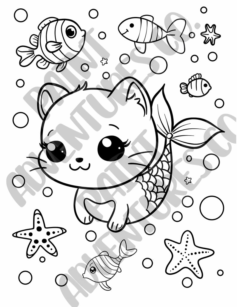 Magical Cat Mermaids Coloring Pages Bundle - Etsy
