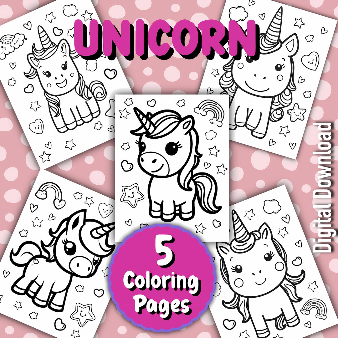 Magical Unicorns Coloring Pages Bundle - Etsy