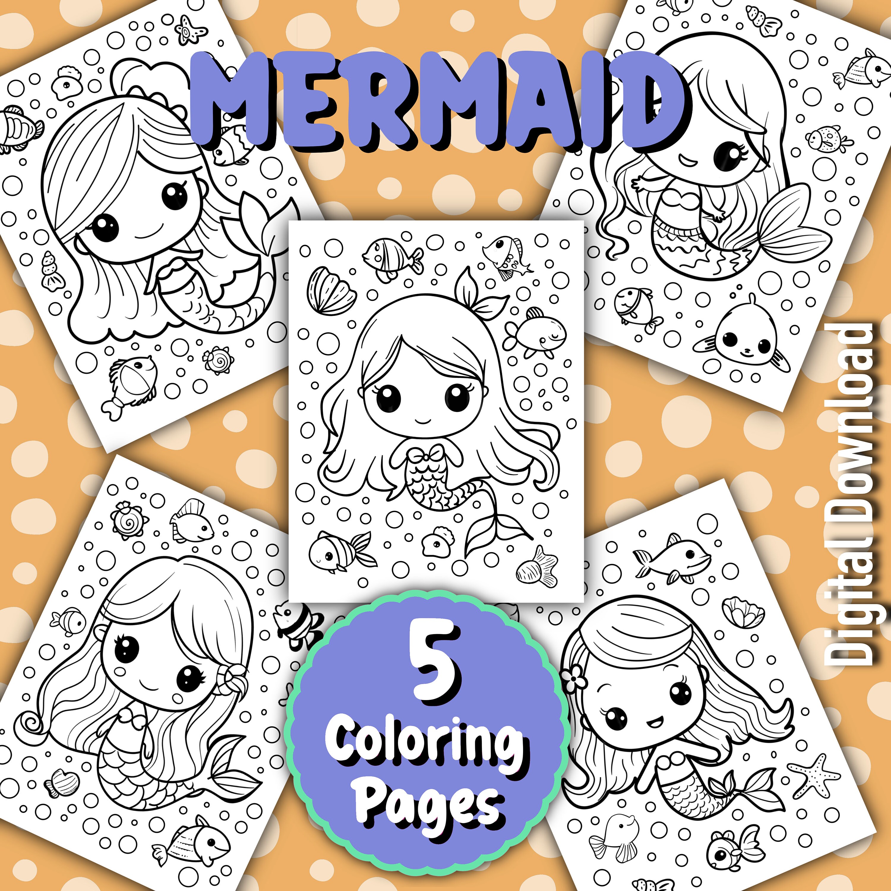 Magical Mermaid Coloring Pages Bundle for Kids - Etsy
