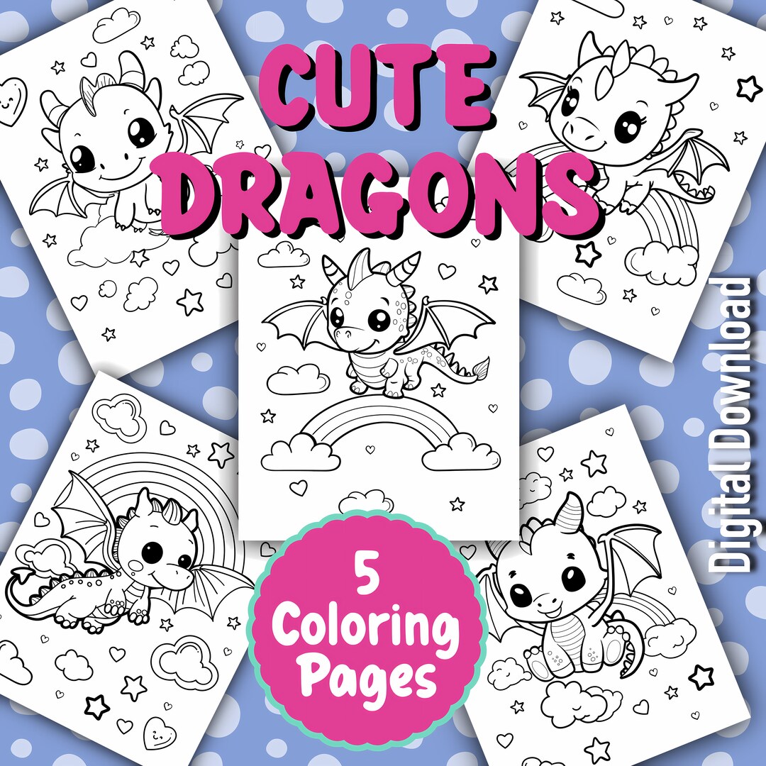 Cute Dragons Coloring Pages Bundle - Etsy