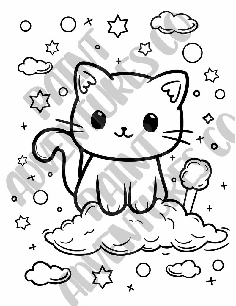 Dreamy Cats in the Clouds Coloring Pages Bundle - Etsy