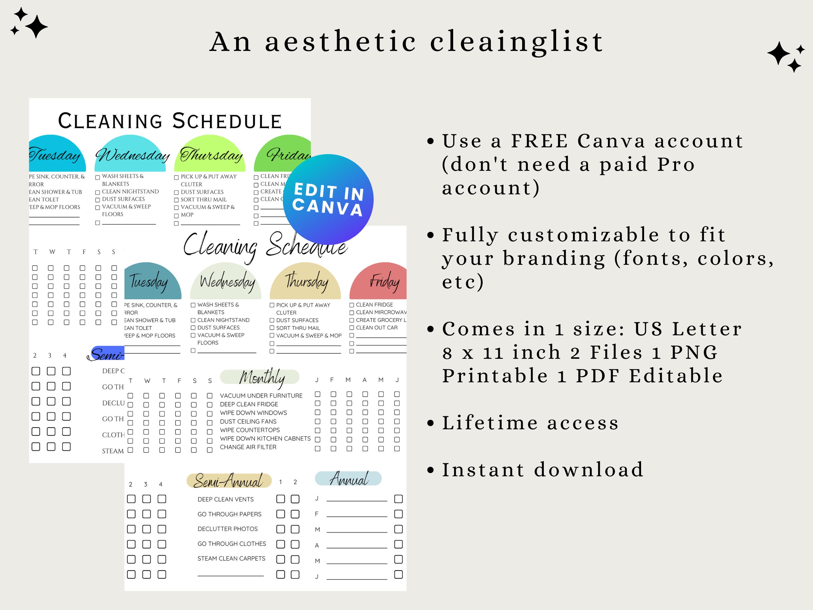 Editable and Downloadable Cleaning Planner Checklist Chore Chart - Etsy