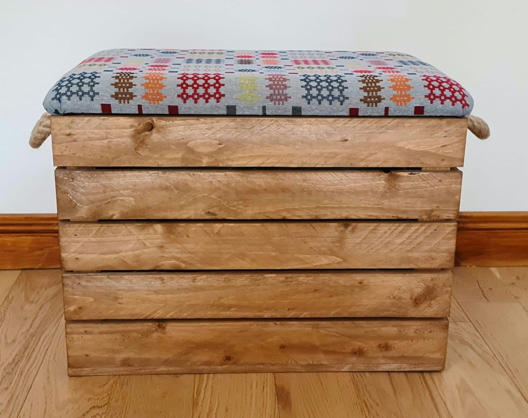 Medium Storage Box Seat With Rope Handles and a Fabric Upholstered ...