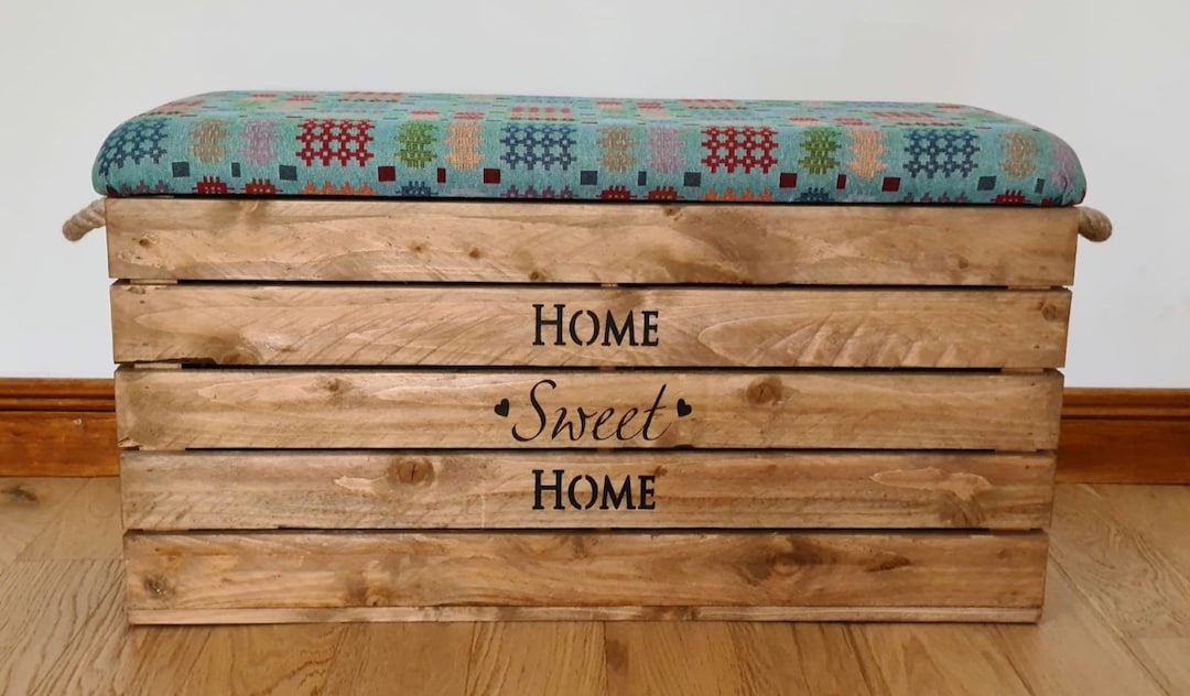 Handcrafted Rustic Wooden Storage Box Seat With Rope Handles and a ...