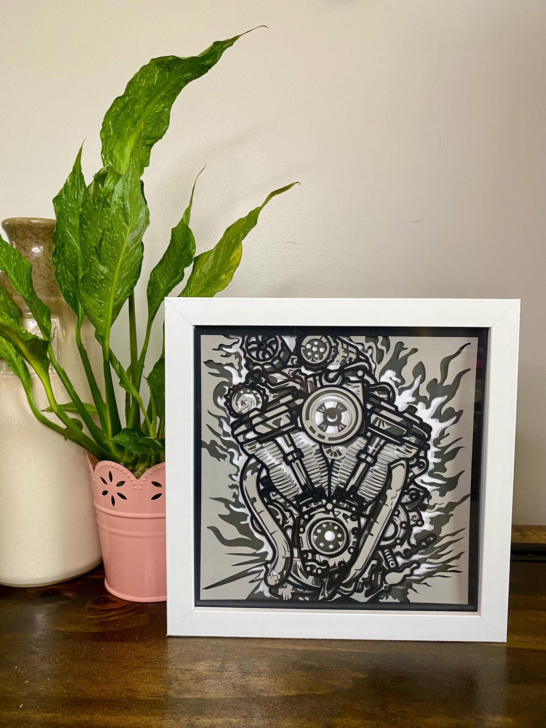 3D Motor Shadowbox: Layered Wall Art, Handmade 8x8 Frame - Etsy
