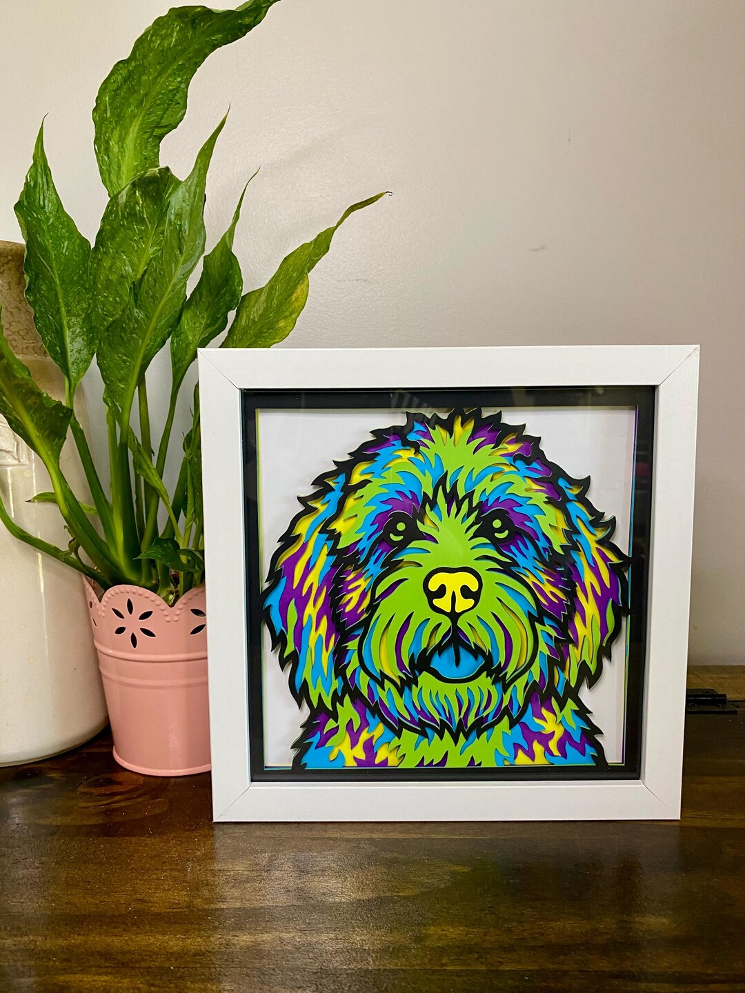Handmade Bernedoodle Multicolor 3D Shadowbox: Layered Paper Art, 8x8 ...