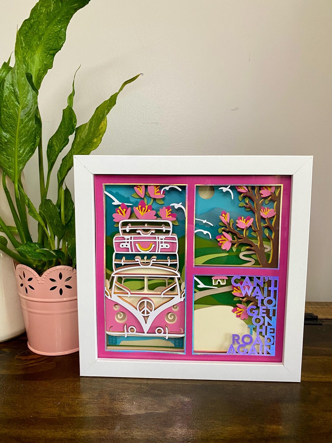 3D Road Trip Cherry Blossom Shadowbox: Handmade Wall Art 8x8 - Etsy