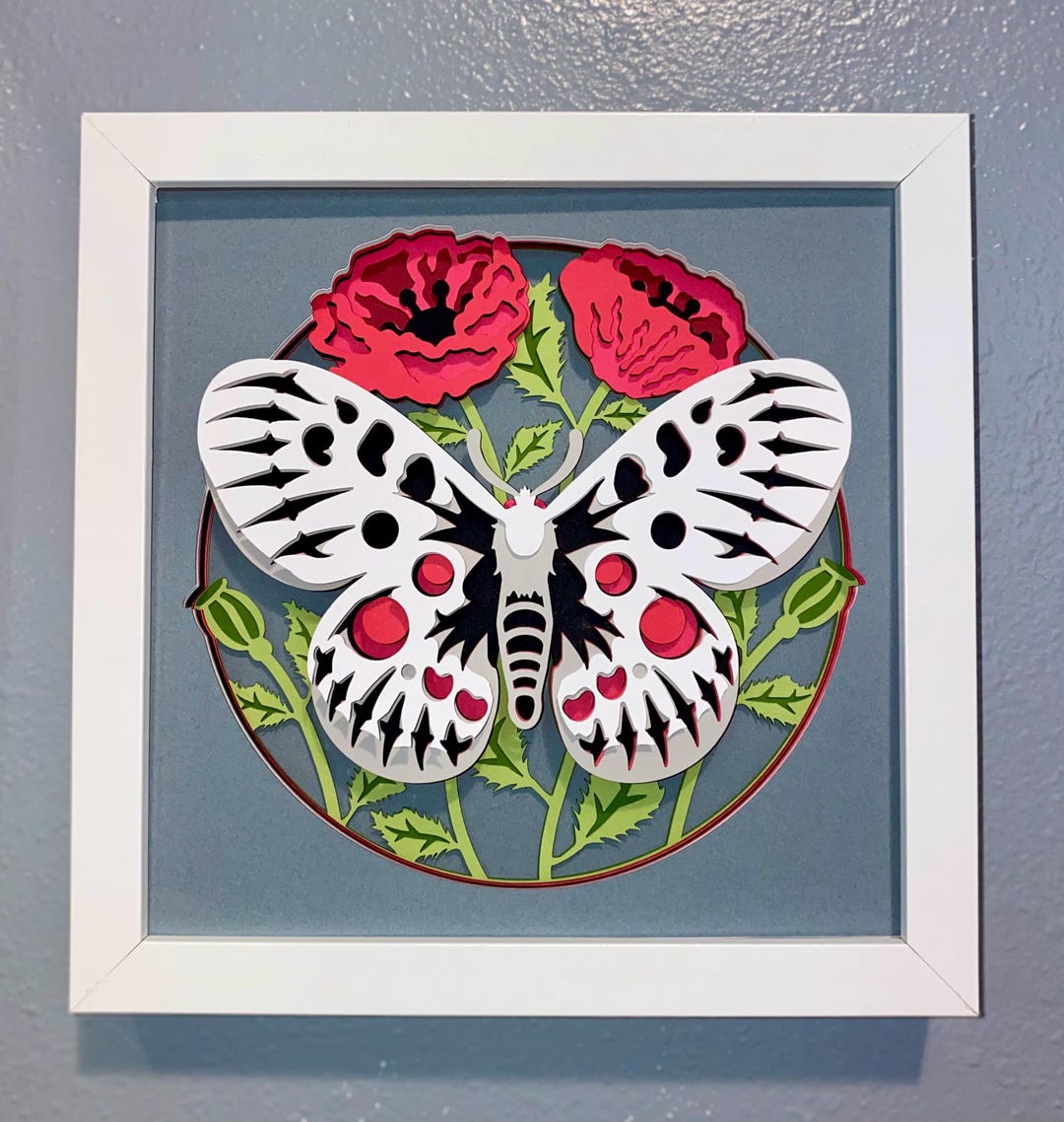 Butterfly Poppy Flowers3d Layered Shadowbox Wall Art Housewarming ...