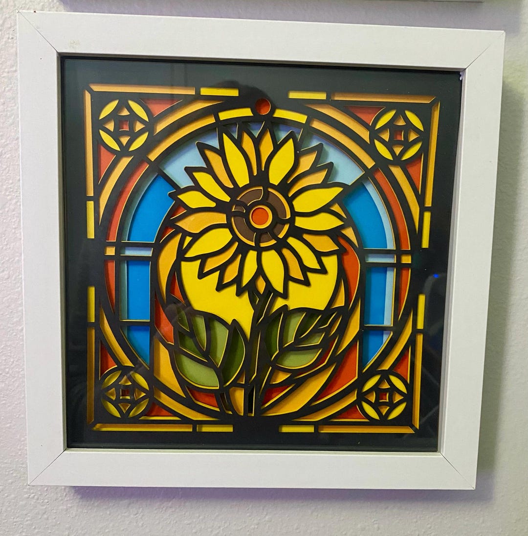 3D Sunflower Stained Glass Shadowbox - Etsy