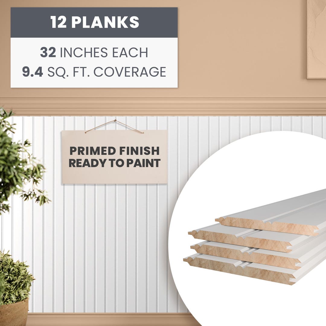 Beadboard Wainscoting Panels - Reversible Primed Pine Tongue & Groove ...
