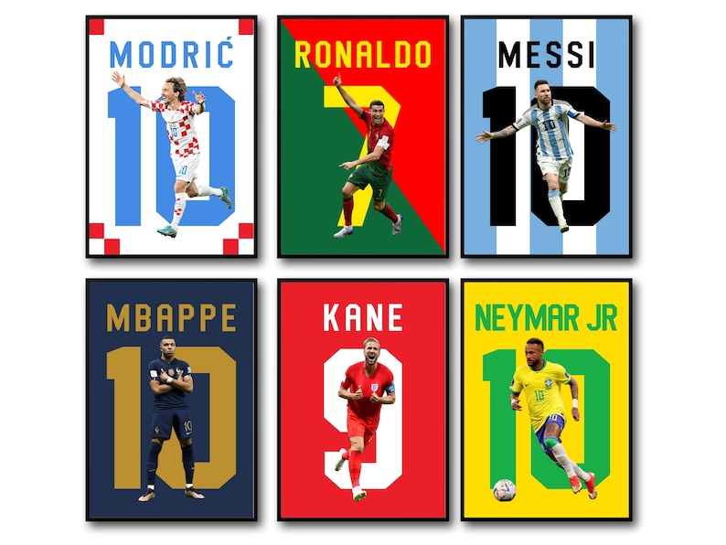 Printable 6 Football Stars Poster, Ronaldo Messi Mbappe Neymar Modric ...