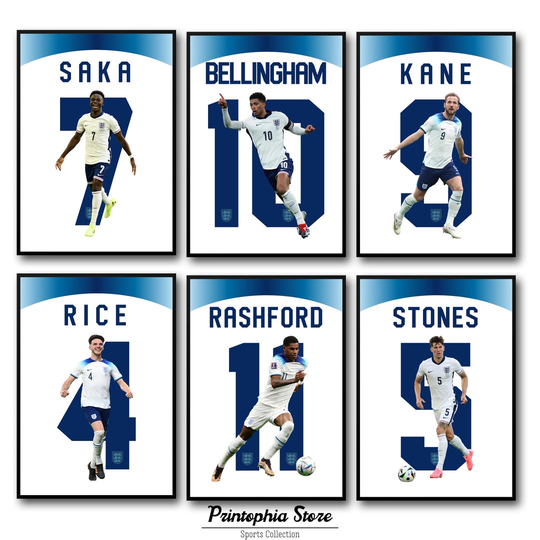Printable 6 England Football Stars Poster, Rice Stones Saka Kane ...