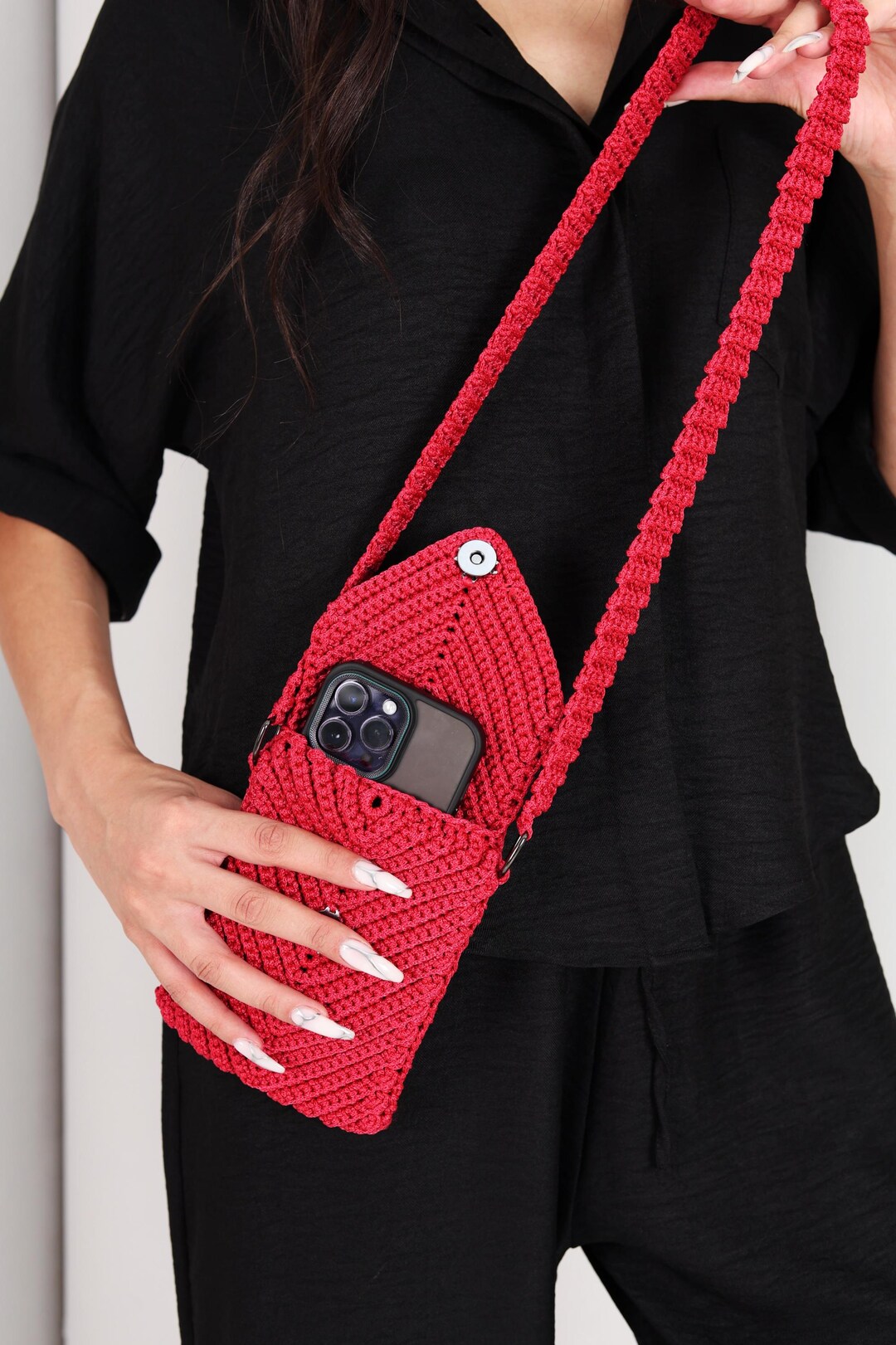 Knitted Crochet Phone Bag Daily Mini Bag Stylish Design - Etsy