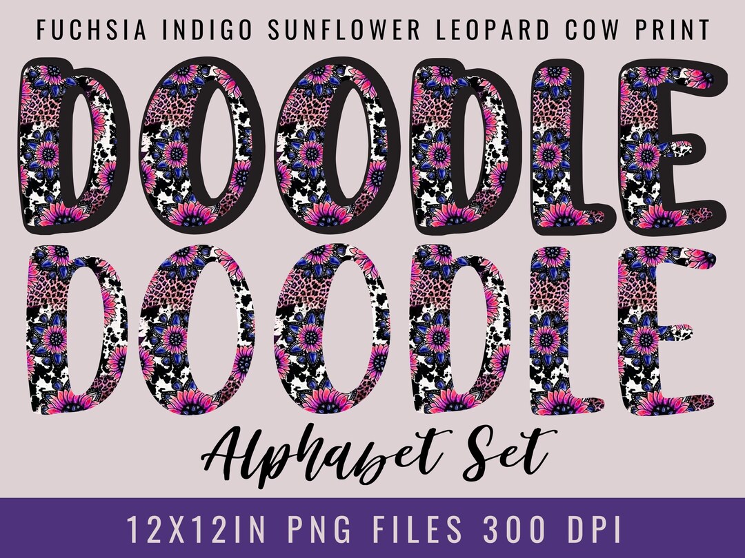 Sunflower Leopard Doodle Alphabet, Doodle Letters PNG, PNG Alpha Bubble ...