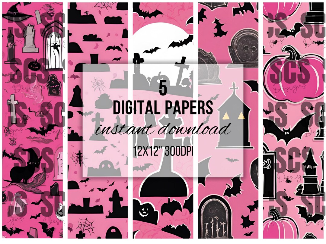 Pink Halloween Design Paper, Pink Halloween Digital Paper, Halloween ...