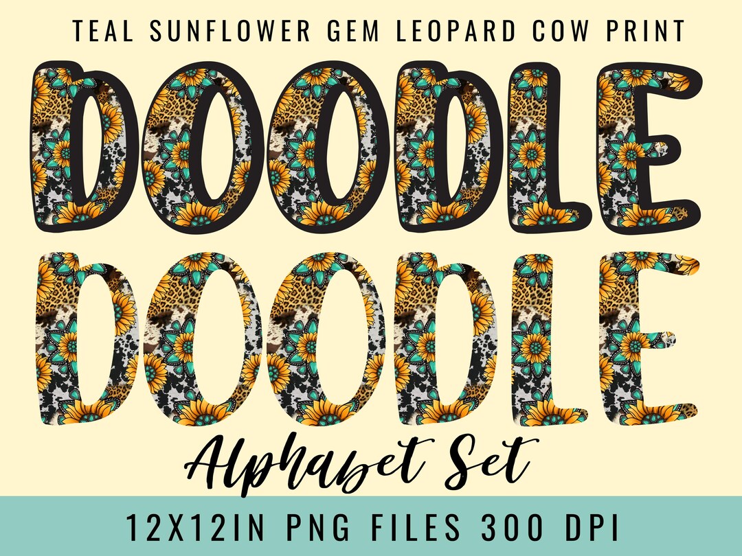 Sunflower Leopard Doodle Alphabet, Doodle Letters PNG, PNG Alpha Bubble ...