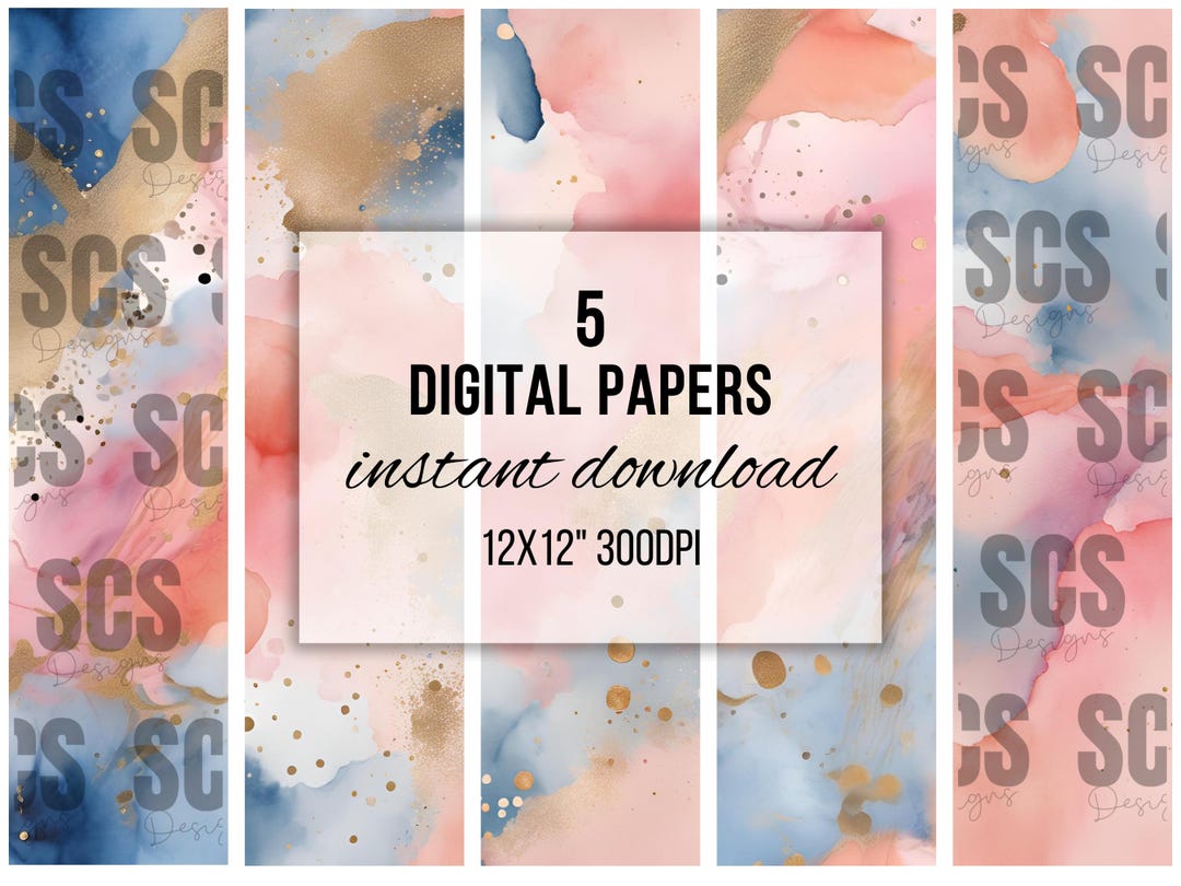 Watercolor Backgrounds, Peach Pink Blue Silver Gold Designs, Peacy ...