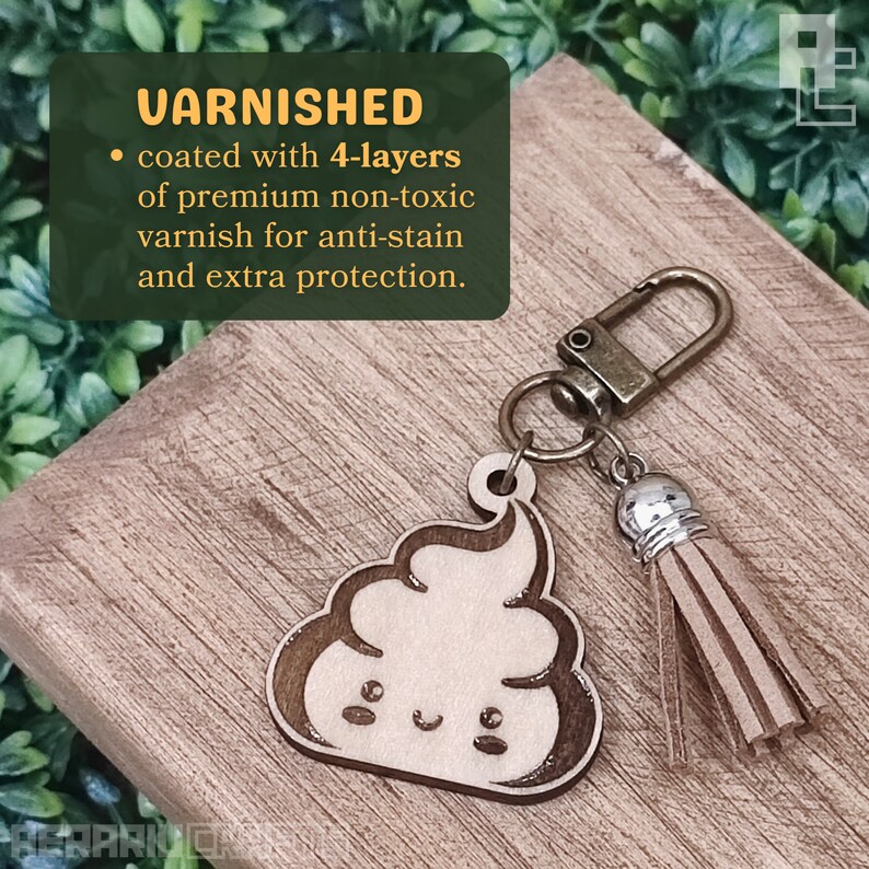 Personalized Poop Emoji Keychain, Cute Face Keychain With Brown Tassel ...