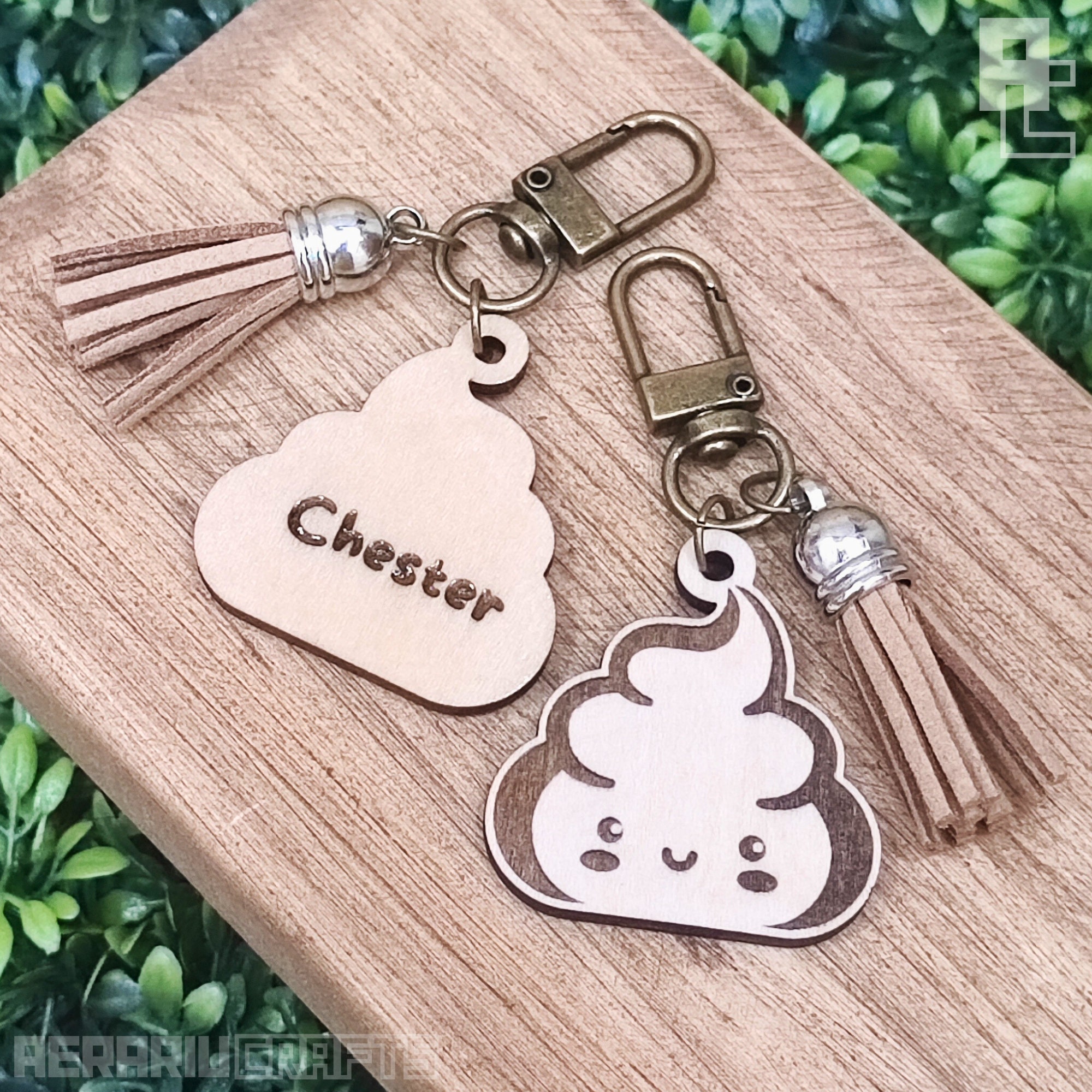 Personalized Poop Emoji Keychain, Cute Face Keychain With Brown Tassel ...