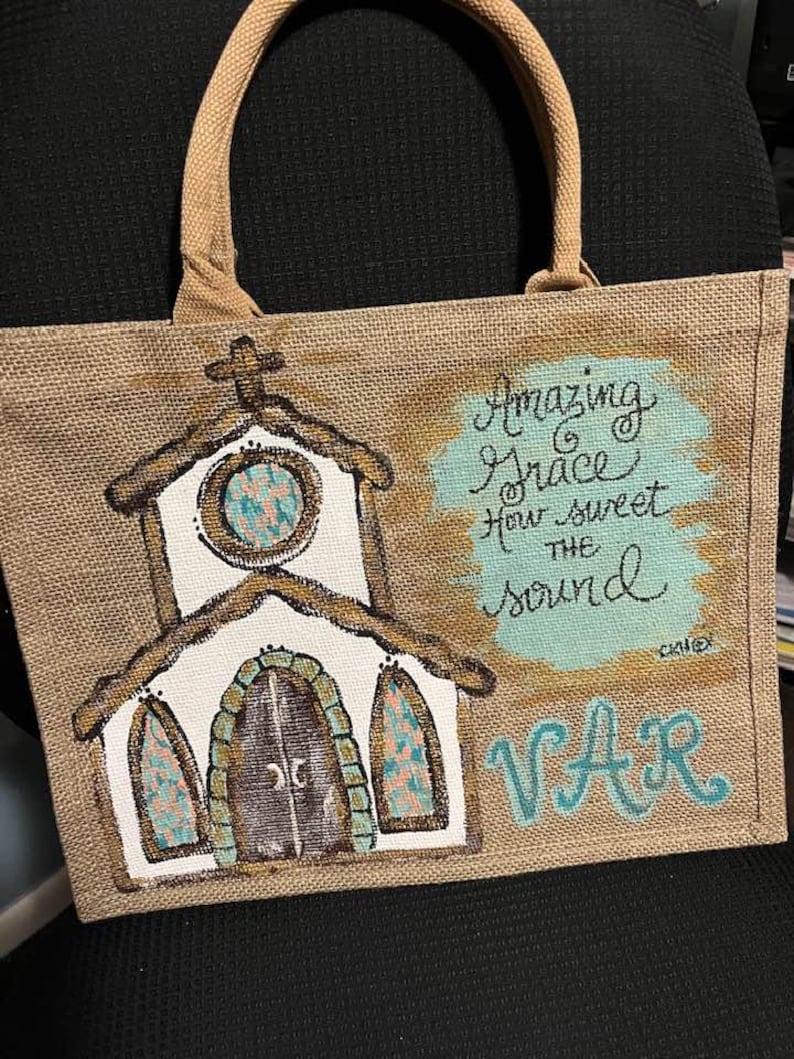 Handpainted Church Burlap Tote Bag - Etsy