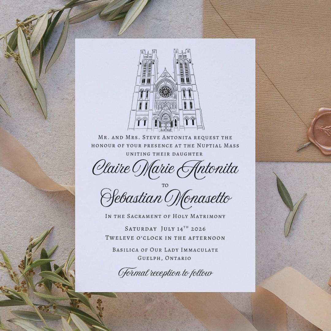 Custom Church Wedding Invitation Template With Hand-drawn Illustration ...